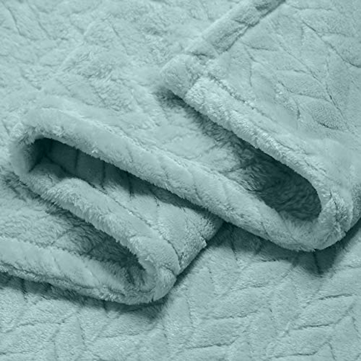 Kingole Flannel Fleece Luxury Throw Jacquard Weave Blanket, Celadon Twin Size Leaf Pattern Cozy Couch/Bed Super Soft and Warm Plush Microfiber 350GSM (66 x 90 inches)