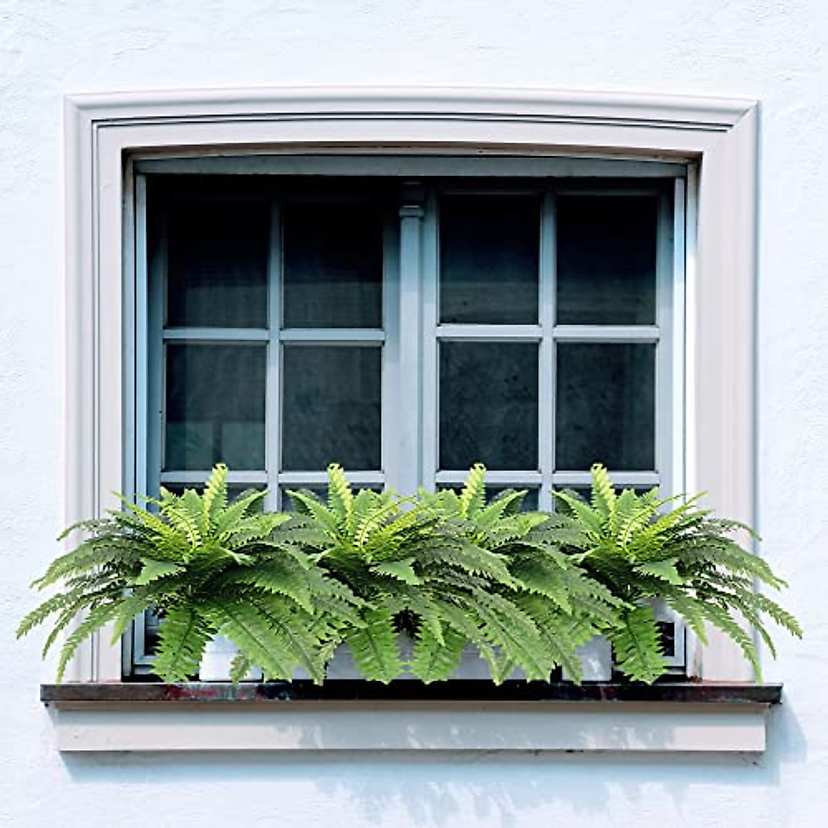 Artificial Ferns for Outdoors, Set of 2 Bouquets 33" Diam Large Fake Ferns Faux Boston Fern Bush Plant for Indoors Home Garden Porch Windowsill Entrance Wedding Farmhouse Decoraction Arrangement