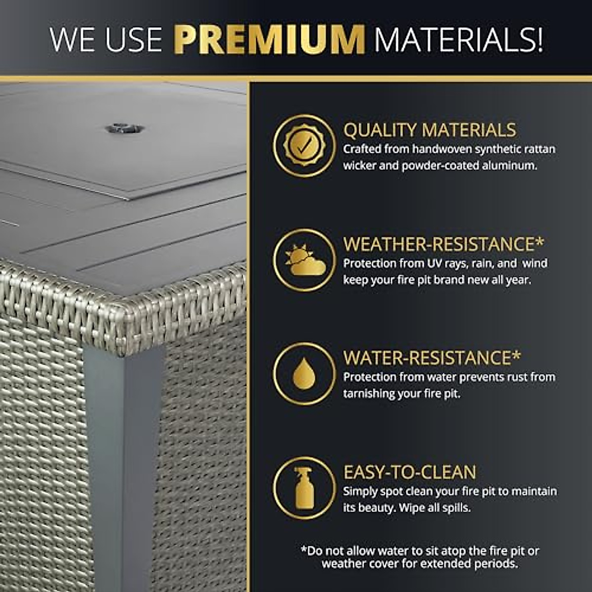 Kinger Home Ethan Rattan 42-Inch Outdoor Patio Propane Gas Fire Pit Table, CSA Certified 50,000 BTU Firepit, Grey Aluminum Frame