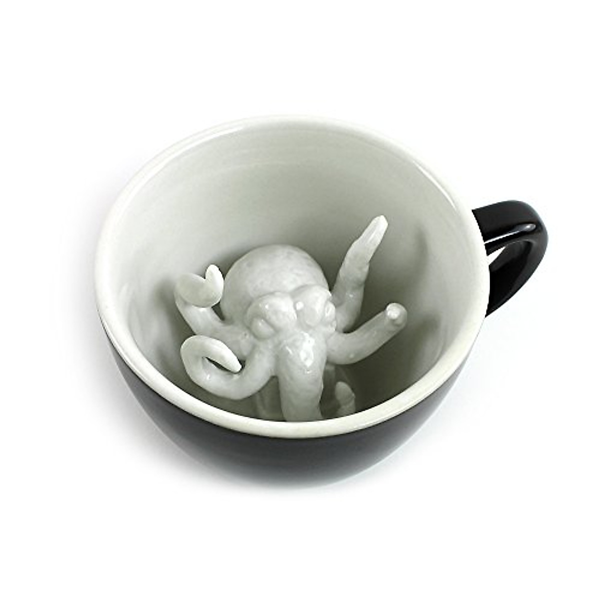 CREATURE CUPS Cthulhu Ceramic Cup (11 Ounce, Black Exterior) - Creepy Cups - Hidden Animal Inside Mug - Birthday, Halloween, Spooky Gift for Coffee & Tea Lovers