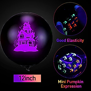 60 Pieces Halloween Neon Glow Balloons, Glow in The Dark Blacklight UV Balloons for Halloween Party Decoration Supplies, 12 Inch