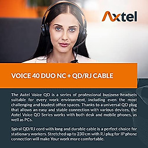 Axtel Bundle Voice 40 Duo NC with AXC-01 Cable | Noise Cancellation - Compatible with Avaya 2400/4600 Series, Mitel 6800 Series, NEC DTL/ITL Series, Nortel, Polycom VVX Series