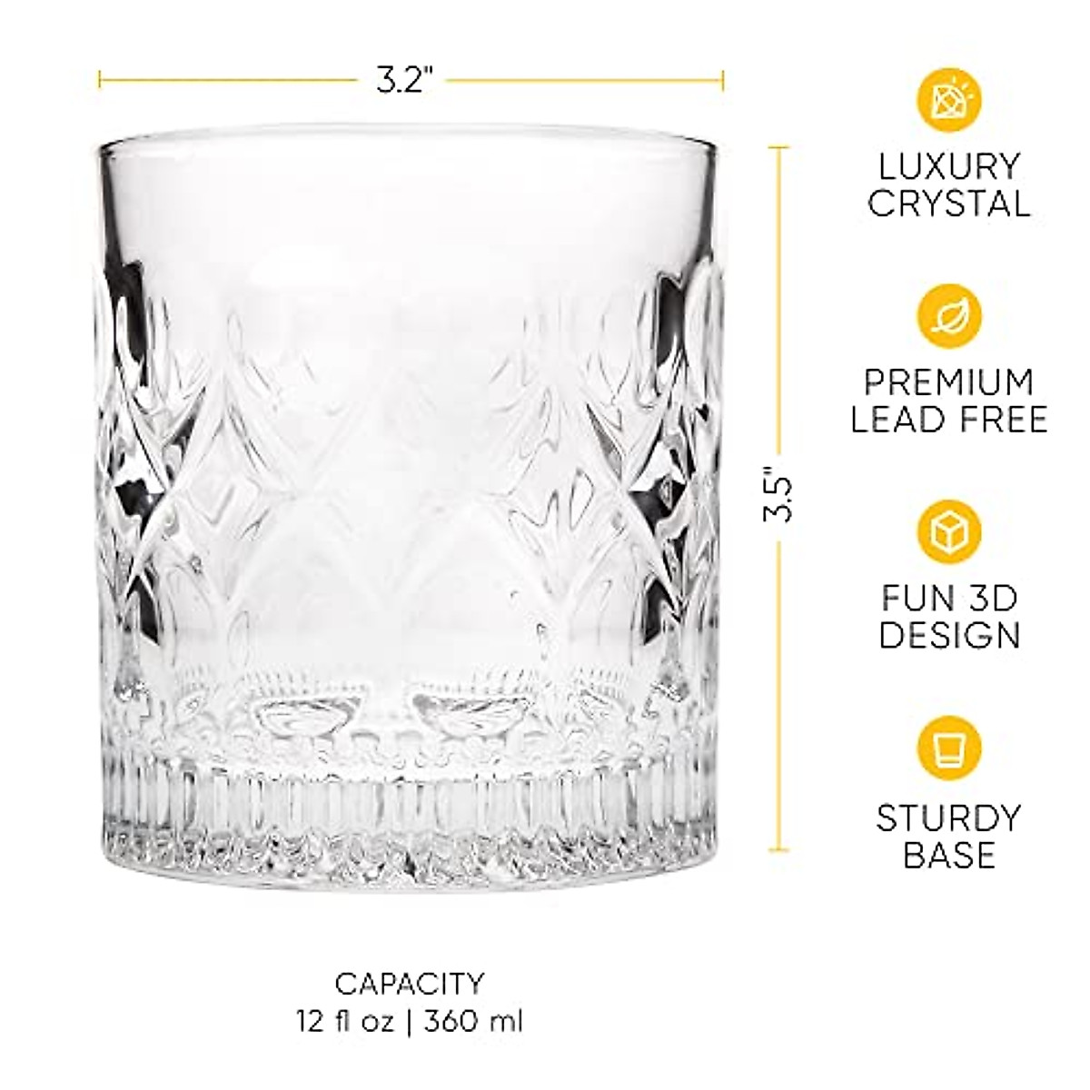 Old Fashioned Whiskey Glasses - Rocks Glasses in Gift Box, Bourbon glass set, Old Fashioned Glass and Scotch Glasses for Men, Whiskey Glass for Cognac, Whisky, Liquor and Cocktail.. (Circle - 2 pcs)