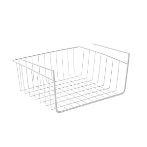 Smart Design Undershelf Storage Basket - Small - Snug Fit Arms - Steel Metal Wire - Rust Resistant Finish - Cabinet, Pantry, Shelf Organization - Kitchen (12 x 5.5 Inch) [White]
