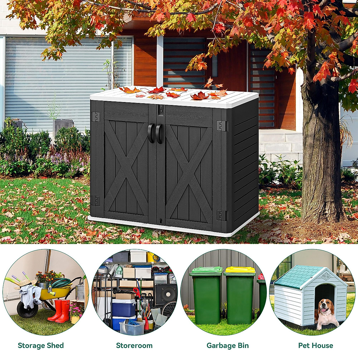 YITAHOME Outdoor Horizontal Storage Shed with X-Shaped Lockable Door, 35 Cu Ft Weather Resistant Resin Tool Shed w/o Shelf, Ideal for Bike, Trash Cans, Garden Tools, Lawn Mowers, Dark Gray