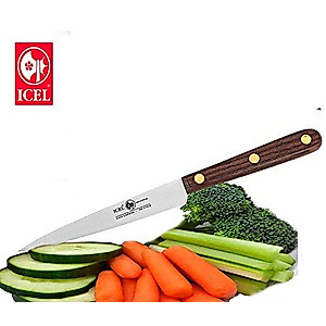 ICEL 4-Inch Straight Paring Knife Set, Brown Rosewood Handle, Full Tang Blade, 4 Pack Set