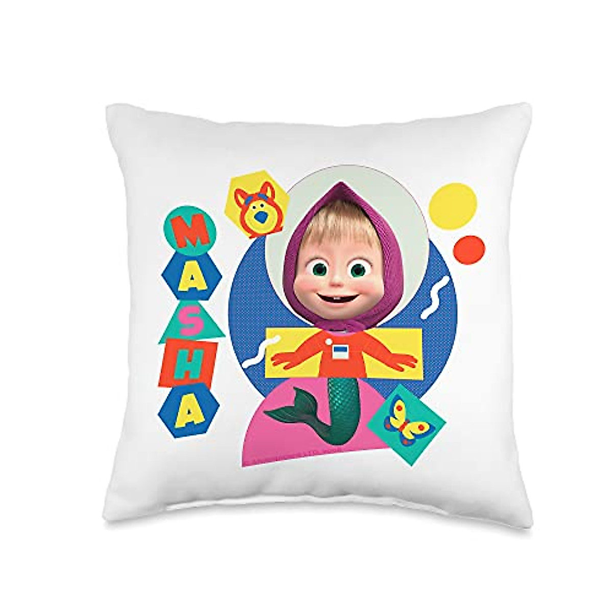 Masha and the Bear Mermaid Throw Pillow, 16x16, Multicolor