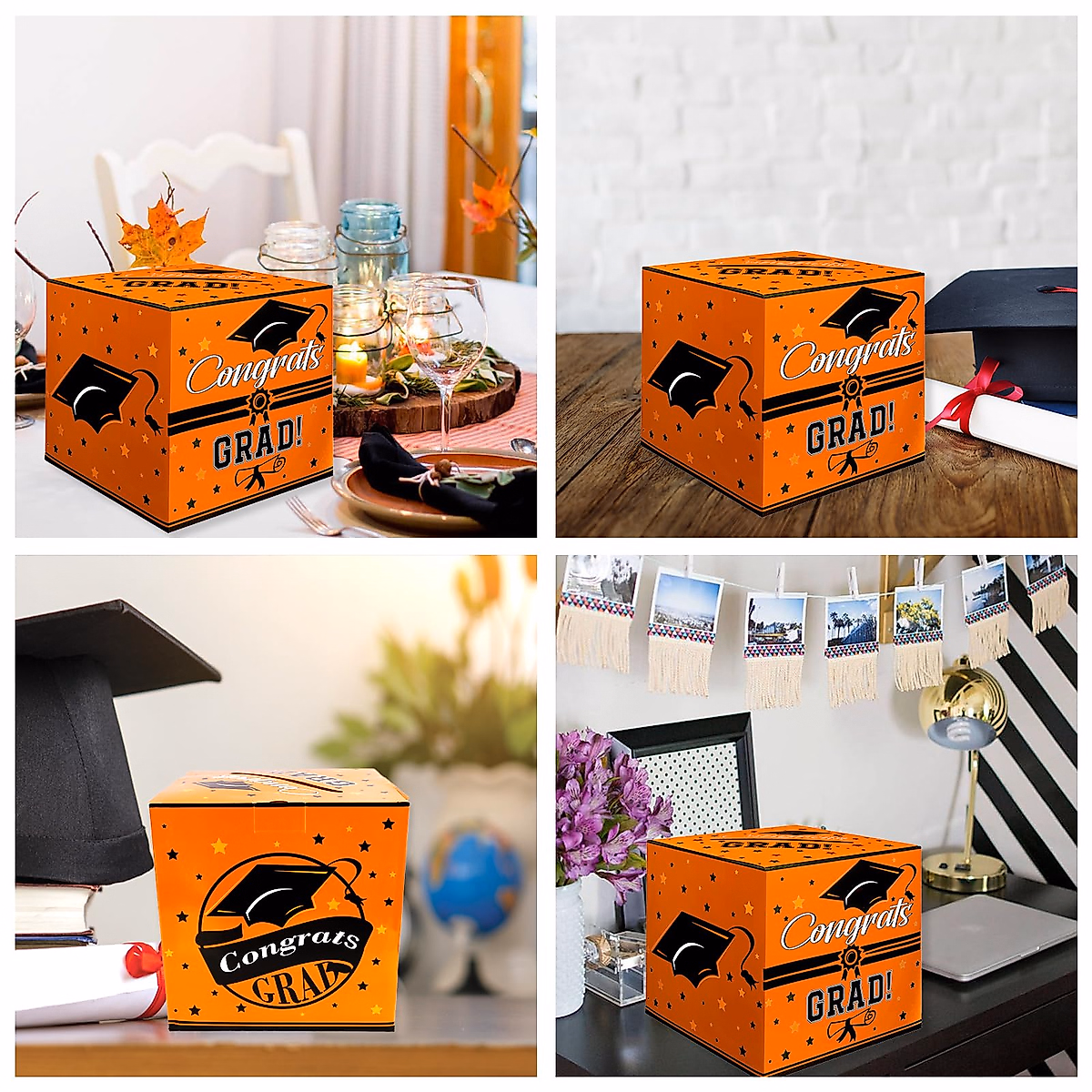Graduation Card Box, Graduation Card Box 2024 Graduation Decorations, Card Box for Graduation Party 2024, Orange Grad Card Box holder Class of 2024 for College High School Gift Card Box Decor Supplies