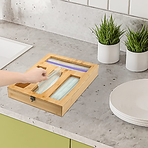 VaeFae Ziplock Bag Storage Organizer- Bamboo Food Bags Container for Kitchen Drawer Compatible for Gallon, Quart, Sandwich, Snack, and Slider Bag