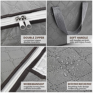 Awekris 4-Pack Clothes Organizer Bag, Large Capacity Foldable Storage Bag Comforter Storage Bags With Divide Interior, Reinforced Handle, Stainless Steel Zippers, Clear Window for Blankets, 90L Grey