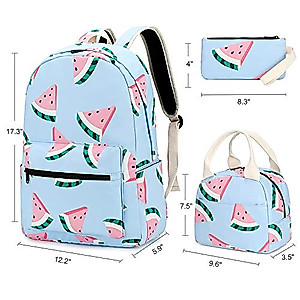 CAMTOP Backpack for Teen Girls&Boys Kids School Bookbag Lunch Box Set (Y0080-3/Light Blue Watermelon)