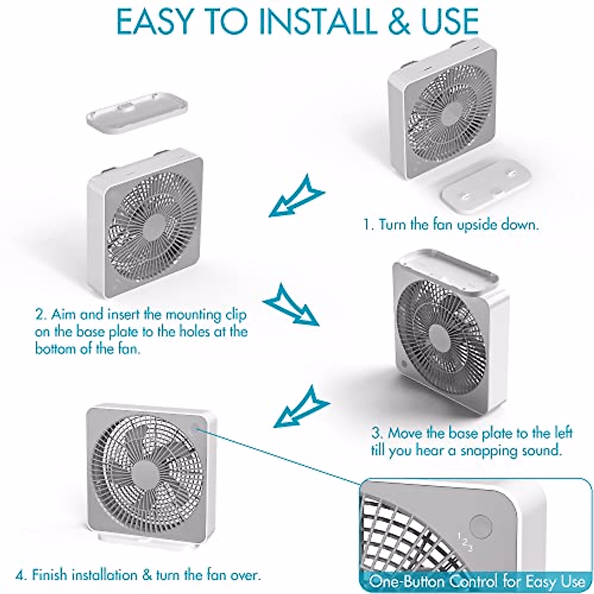 PELANZENHAU 10" Small Box Fan, Small Window Fan Powered by AC Adapter, 3 Powerful Speeds with Aromatherapy, One-Button Control Square Fan for Air Circulating at Home, Office