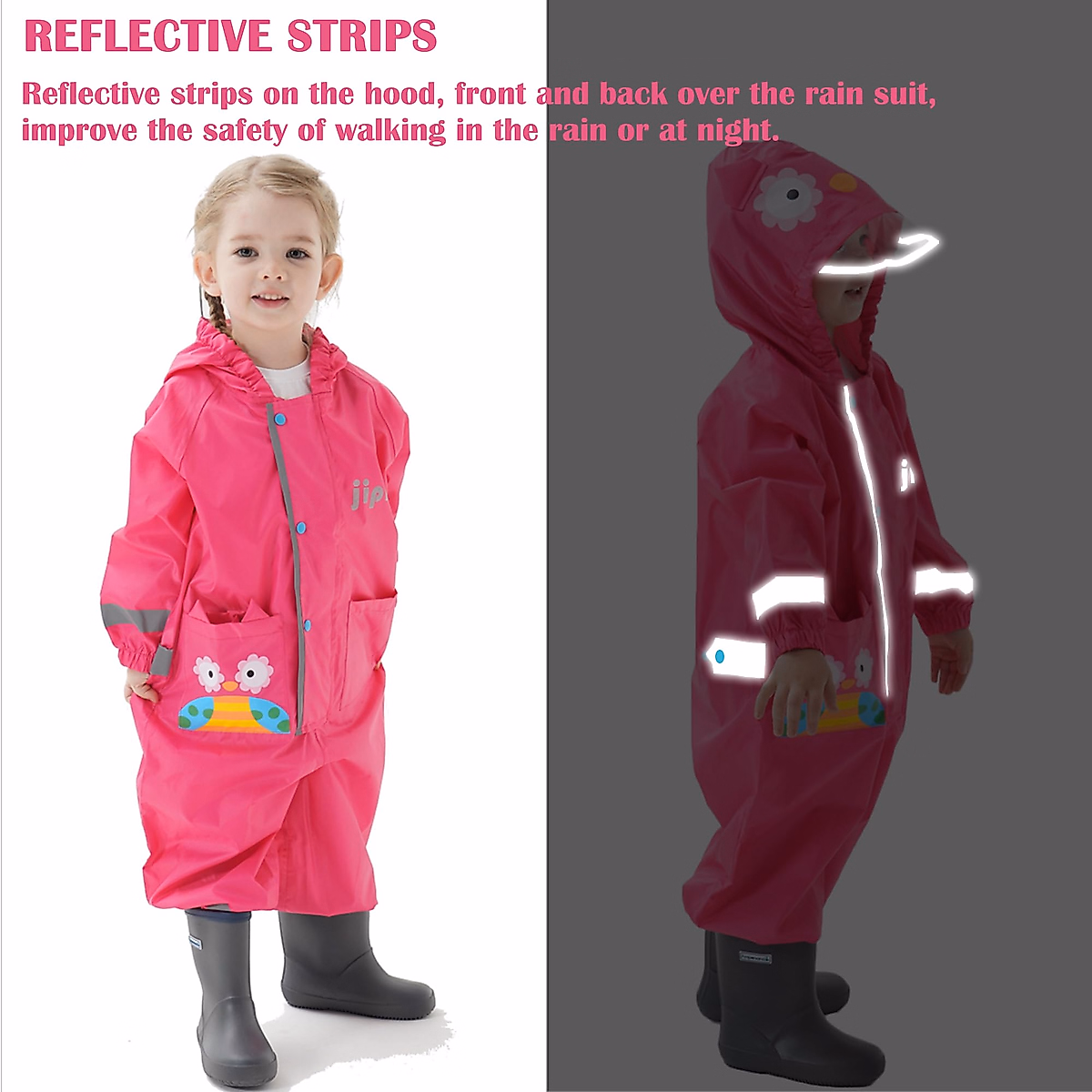 Kids Toddler Rain Suit for Boys Girls One Piece Hoodie Zipper Cute Cartoon Owl Waterproof Rain Jacket 7-9 Years XL Size
