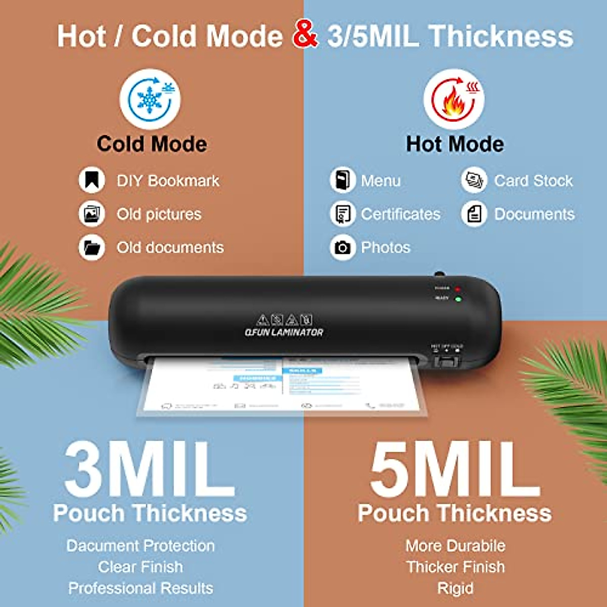 Qfun Laminator Machine and Laminating Pouches Bundle, 9-inch Lamination with Letter Size Laminating Sheets, 3mil 20pack