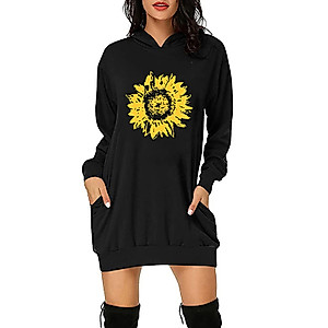 Christmas Hoodies Dress for Women Ugly Christmas Sweater Shirt Long Sleeve Crewneck Pullover Hooded Tunic with Pockets