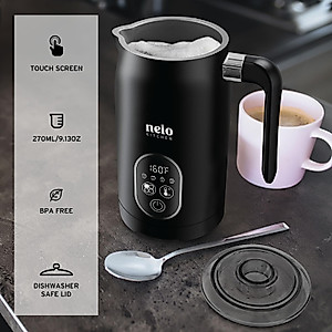 NELO Electric Milk Frother, 4 In 1 Digital Milk Frother and Steamer with Real-Time Temperature Control, Automatic Frother for Coffee, Latte, Hot Chocolate, Cappuccinos, BPA Free Stainless Steel, Black