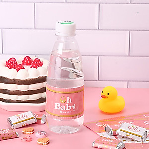 80 Pieces Baby Shower Water Bottle Labels Shower Water Bottle Stickers Wrappers Waterproof Baby Shower Labels for Baby Shower Party Decoration (Pink Girl Style)