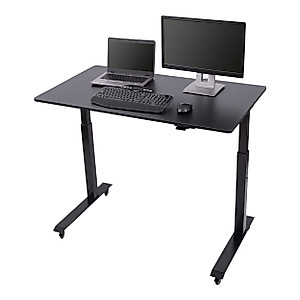 Stand Up Desk Store Electric Adjustable Height Standing Desk with Locking Casters and Furniture Feet (Black Frame/Black Top, 48" Wide)
