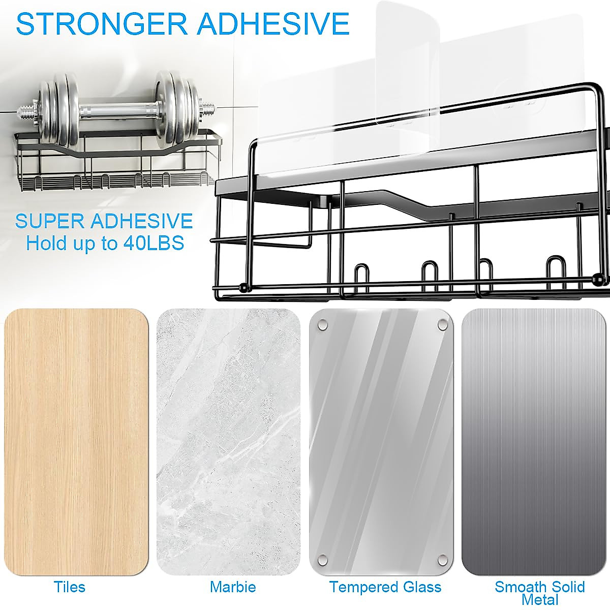 NEATEST Shower Caddy Set, 5-Pack Shower Organizer No Drilling Wall Mounted Bathroom Organizers and Storage Shower Shelves Rack with Soap Holder for Inside Shower (Black)