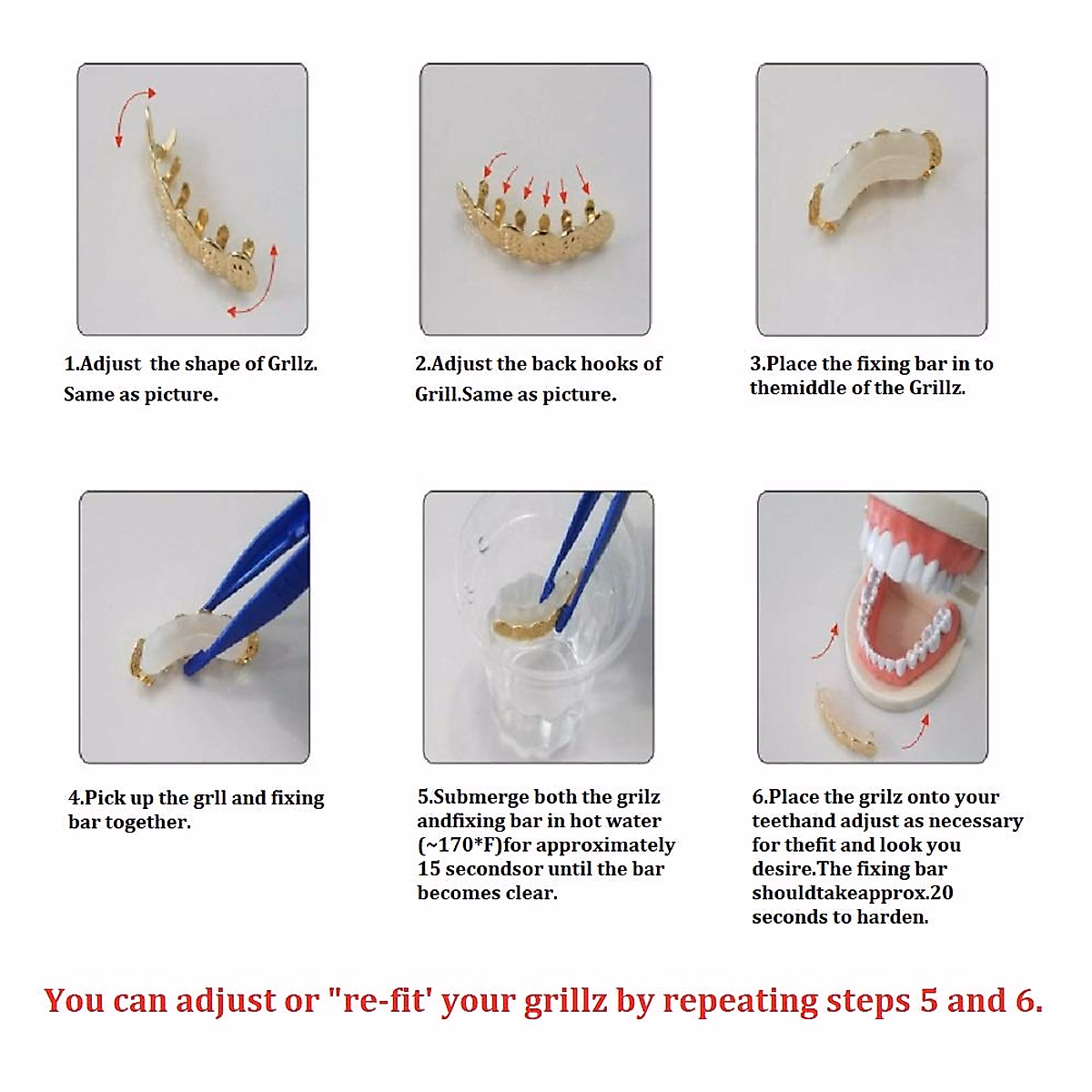 Psivika Gold Plated Shiny Hip Hop Teeth Grillz Caps Iced Out CZ Top and Bottom Vampire Fangs Grillz with Diamonds for Your Teeth for Men and Women (Silver)