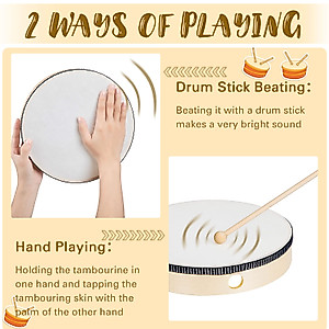 4 Pcs Kids Hand Drum Adults Wood Frame Drum Set with Drum Stick 12 Inch 10 Inch 8 Inch 6 Inch Percussion Musical Instruments for School Kids Adults Beginners Home Party Supplies (Wood Colors)