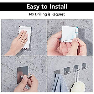 TKMENGY Self Adhesive Hooks, Stick on Hooks Holder for Tea Towel Robe Coat Kitchen Bathrooms,Stainless Steel Sticky Wall Hooks,Waterproof and Rustproof, 4 Pack (Silver)