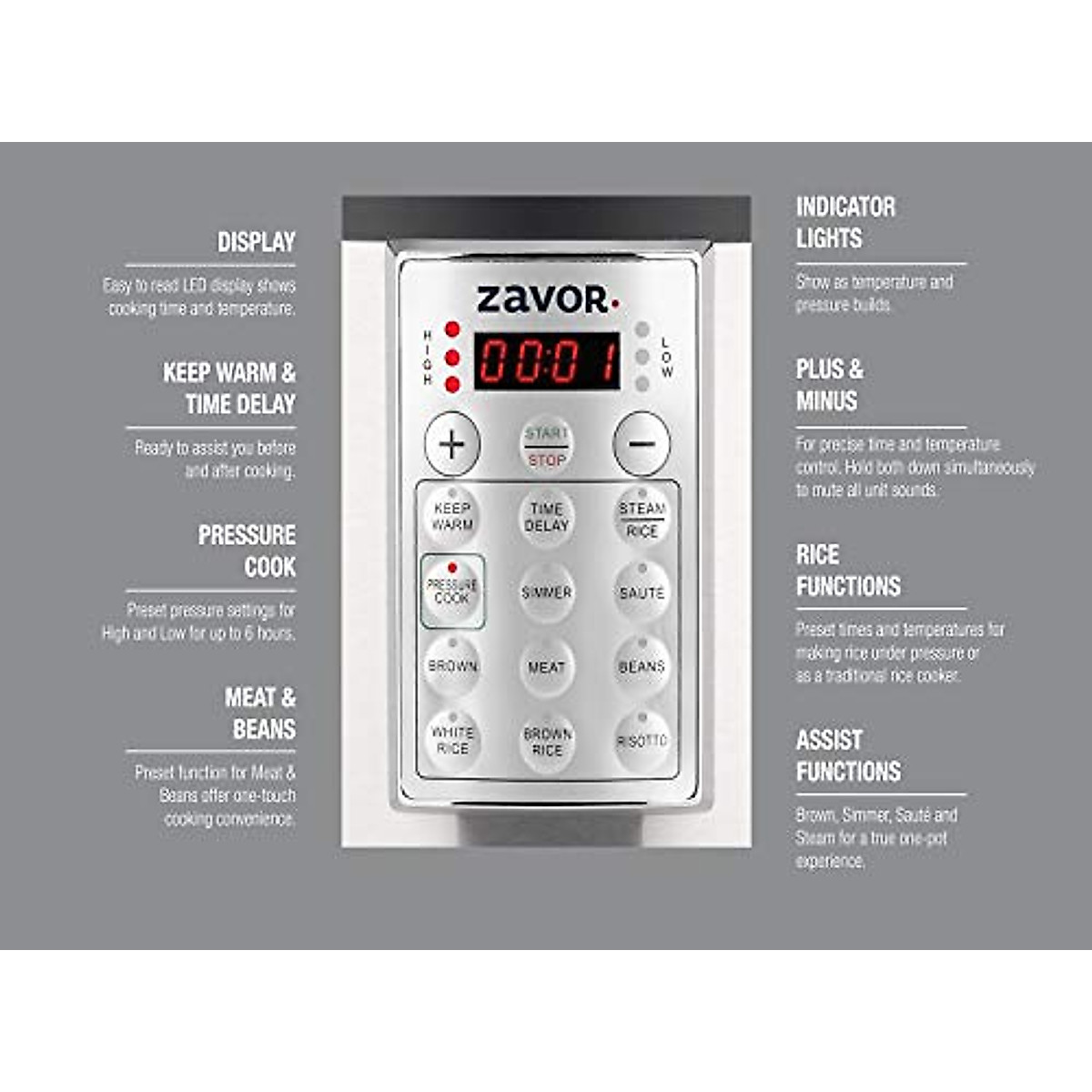 Zavor Select 6 Quart Electric Pressure Cooker and Rice Cooker with Non-stick Inner Cooking Pot and Brushed Stainless Steel Finish (ZSESE01)