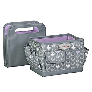 Everything Mary Collapsible Desktop Craft Organiser, Grey & White Leaf for Sewing, Scrapbooking, Paper Craft, and Art - EVM12831-1