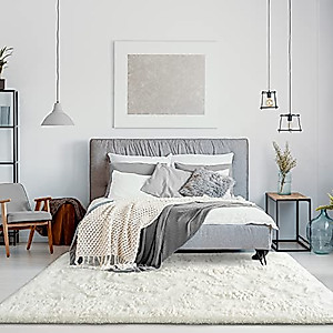Jelymark Super Soft Shaggy Rug for Bedroom, 8x10 Feet Fluffy Carpet for Living Room, Fuzzy Indoor Plush Area Rug for Home Decor, Furry Floor Rugs for Dorm, Kids Nursery Rug for Girls, Cream White