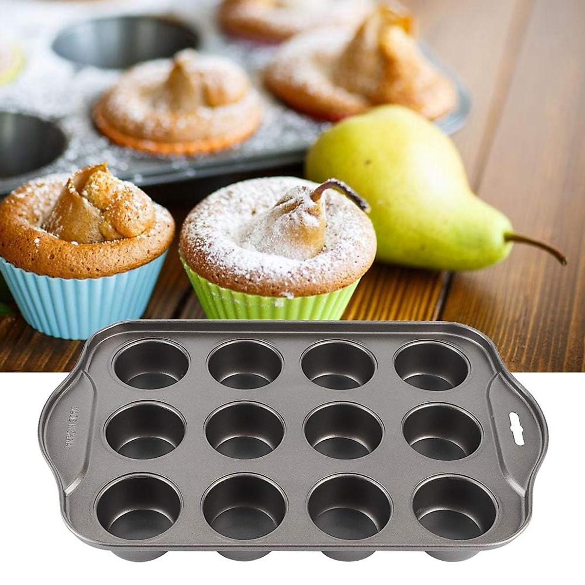 Mini Muffin Cheesecake Pan,12 Cavity with Removable Bottom Cupcake Pan Mini Round Cake Pans Nonstick Cake Mold DIY Baking Cake Mold Bakeware Kitchen Utensils