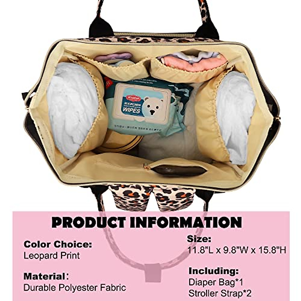 Diaper Bag Backpack Multifunction Maternity Diaper Bag for Baby Girls & Boys Large Capacity Travel Nappy Bags Leopard Print