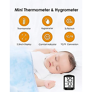 hoyiours Digital Hygrometer Indoor Thermometer Room Temperature and Humidity Monitor with 3s Fast Refresh, Thermometer Hygrometer Humidity Meter Humidity Gauge for Home, Baby Room, Greenhouse, Black