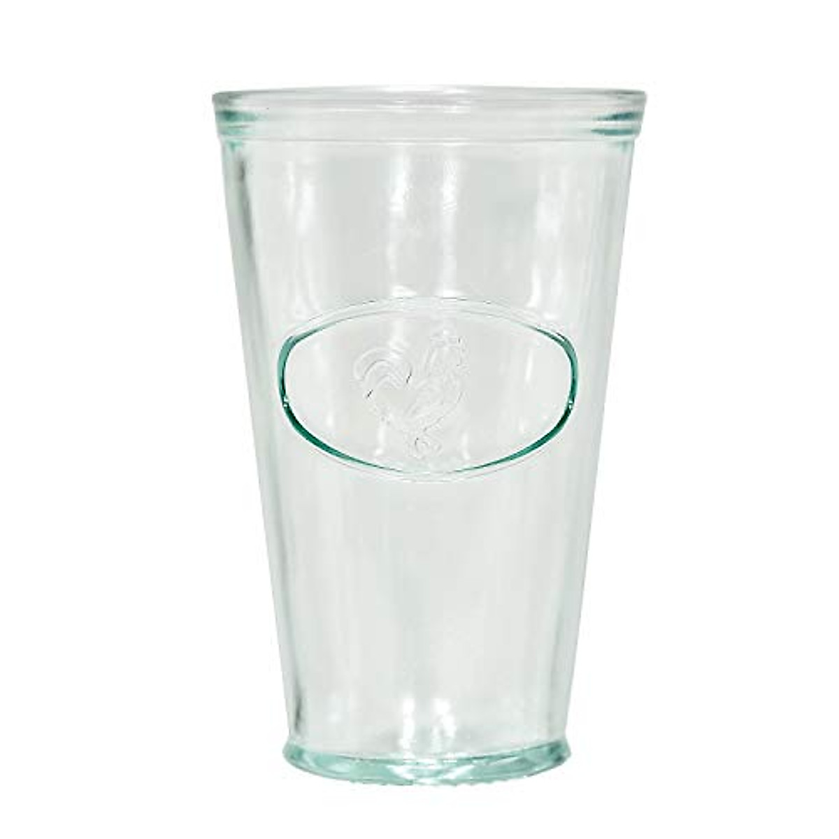 Amici Home Rooster Hiball Glass | 16 Oz | Italian Made, Recycled Glass with Green Tint | Drinking Glass with Embossed Design for Water, Juice, Cocktails (Set of 6)