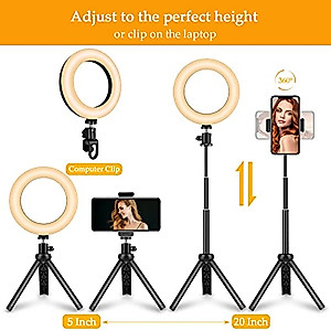 Selfie Ring Light with Stand,Video Conference Lighting,3 Dimmable Color and 10 Brightness Level Easy to Use Suitable for Webcam Lighting/Remote Working