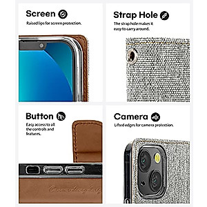 GOOSPERY Canvas Wallet Designed for Apple iPhone 13 Wallet Case, Stylish Denim Fabric Design [3 Card Slots & 1 Side Cash Pocket] [Standing Feature] Card Holder Flip Phone Cover - Gray