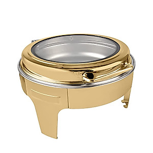 HONHPD 6.8-Quart Gold Round Chafing Dishes, Stainless Steel Chafers and Buffet Warmers Sets w/Water Pan, Food Pan, Fuel Holder and Lid(1 Pack)