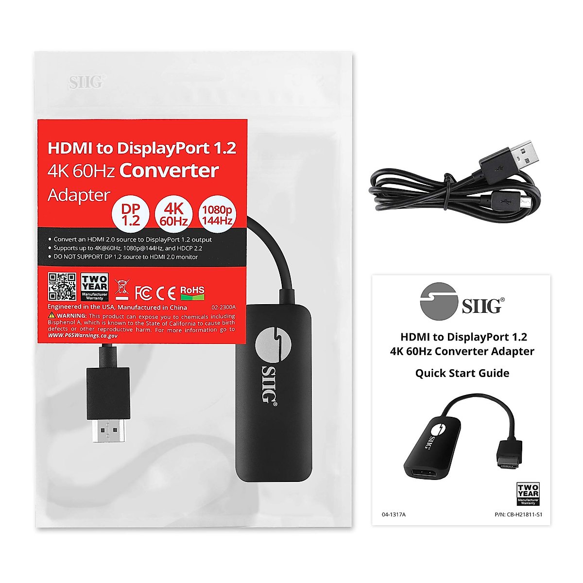 SIIG HDMI 2.0 to DisplayPort 1.2 4K@60Hz Converter Adapter, HDCP 2.2, Stereo Audio, USB-Powered, Not Compatible with Apple Studio Display (CB-H21811-S1)