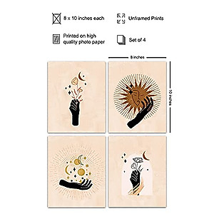 Aesthetic Room Decor - Minimalist Wall Art - Abstract Wall Decor - Sun Moon Stars Celestial Wall Collage - Matisse Style Mid Century Modern Decorations - Boho Gift Set for Women - Bedroom, Living Room