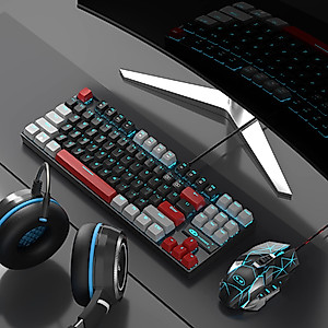 MageGee 75% Mechanical Gaming Keyboard with Red Switch, LED Blue Backlit Keyboard, 87 Keys Compact TKL Wired Computer Keyboard for Windows Laptop PC Gamer - Black/Grey