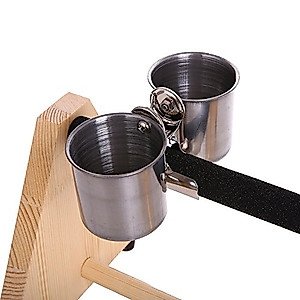 QBLEEV Parrot Play Wood Stand Bird Grinding Perch Table Platform Birdcage Feeder Stands with Feeder Dish Cup Portable Table Playstand for Small Cockatiels, Conures, Parakeets, Finch