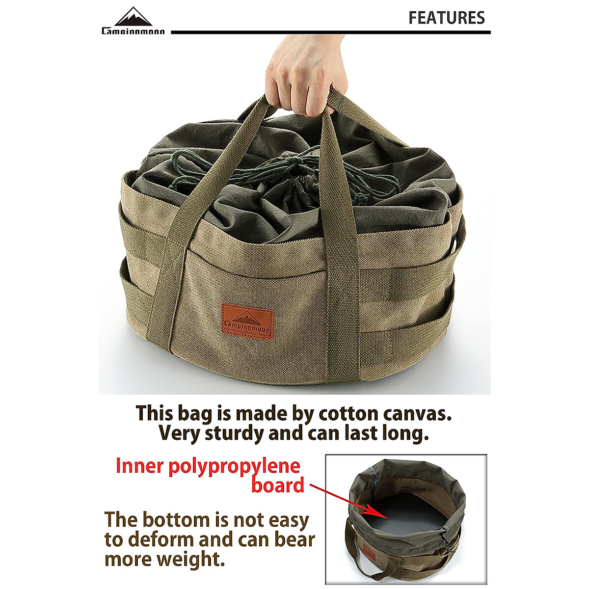 CAMPINGMOON Canvas Carry Bag for 12-inch Dutch Oven DO-32BK