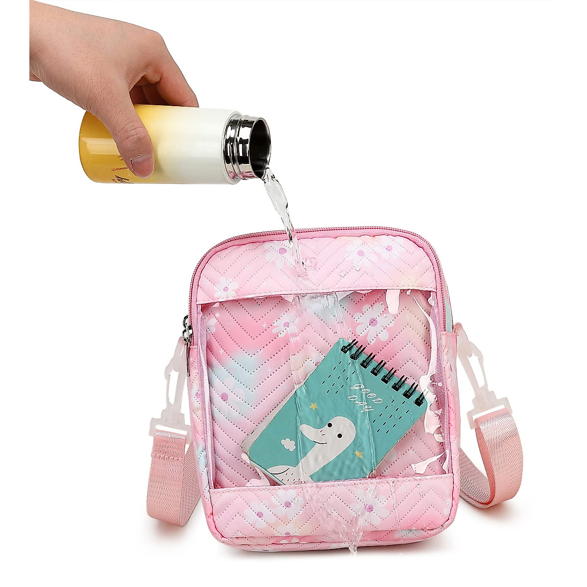 CAMTOP Crossbody Purse Small Messenger Bag with Clear Pocket for Teen Girls Kids(Daisy Pink)