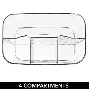 mDesign Plastic Portable Craft Storage Organizer Caddy Tote, Divided Basket Bin with Handle for Crafts, Sewing, Art Supplies - Holds Brushes, Colored Pencils - Lumiere Collection - 2 Pack - Clear