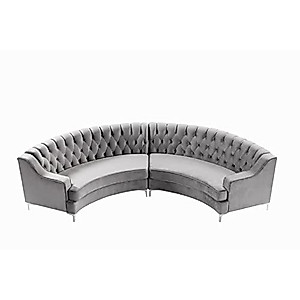 Melpomene Modern Velvet Curved Sofa, Symmetrical Modular Semi Circular Sofa with 6 Pillows(Tufted,Grey)