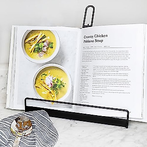 AuldHome Rustic Black Metal Cookbook Stand; Vintage Recipe Holder for Cooking and Baking