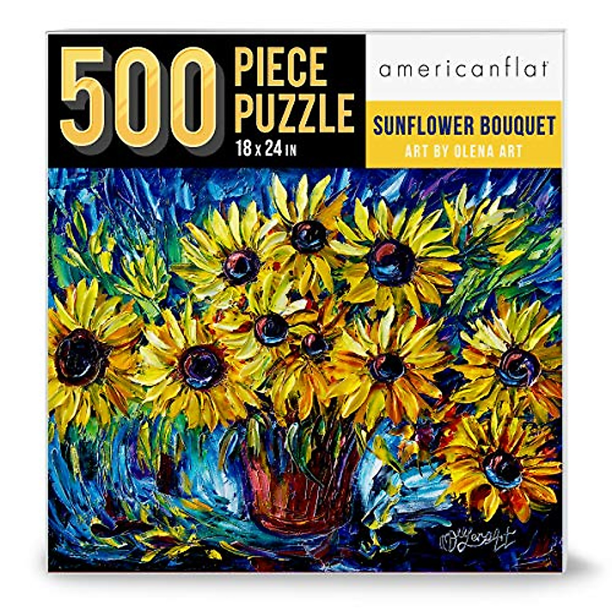 Americanflat 500 Piece Sunflower Puzzle, 18x24 Inches, Sunflowers Art by Olena Art