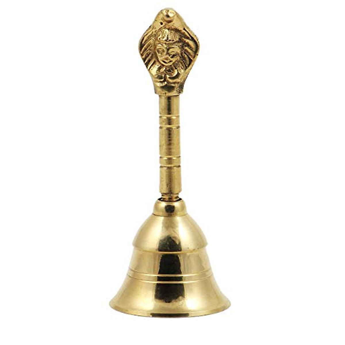 Shubhkart 3.5" Inches Polished Brass Handcrafted Hand Held Small Service Bell/Pooja Bell/Naag Ghanti