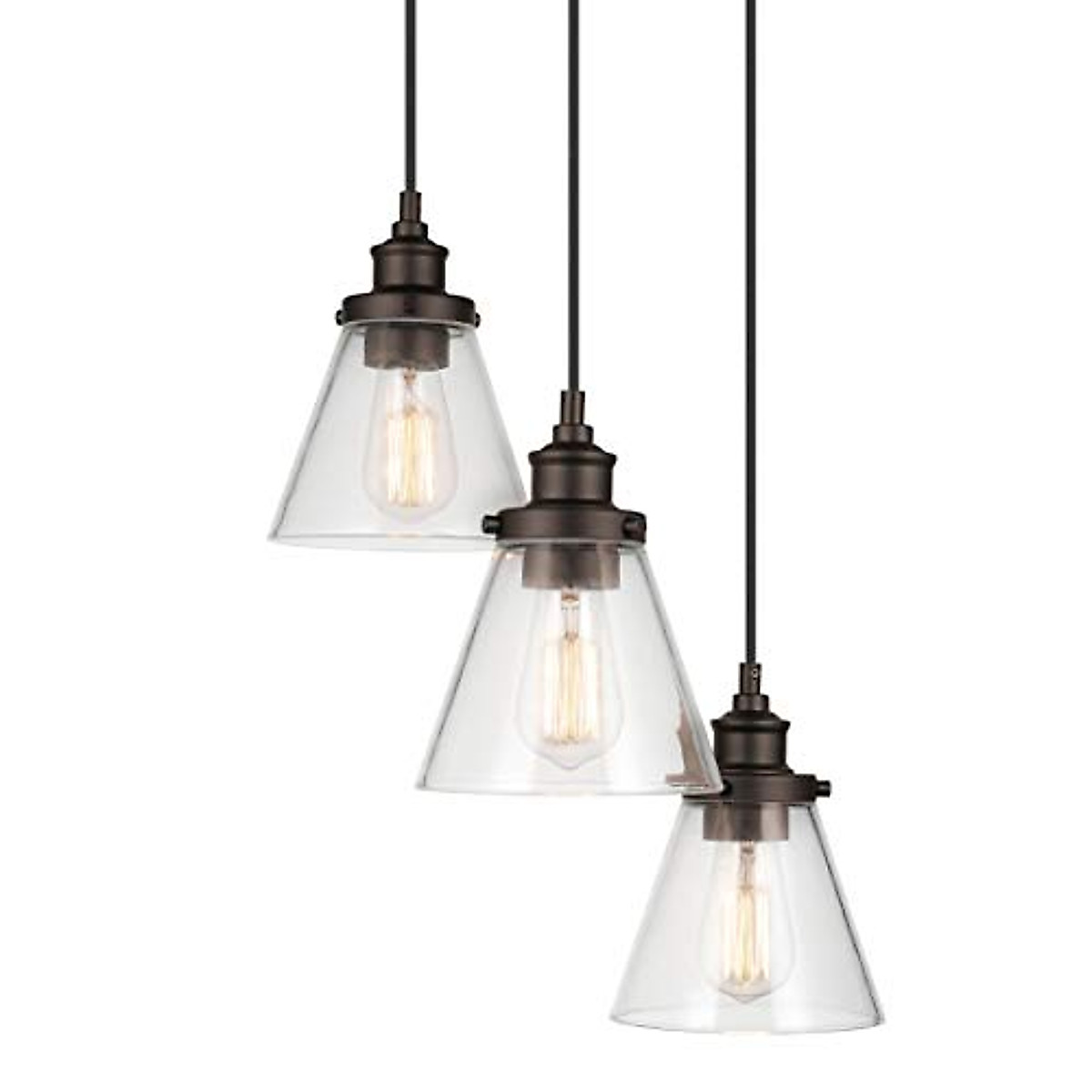 Globe Electric 61038 Jackson 3-Light Pendant, Dark Bronze, Clear Glass Shade, Bulbs Included