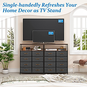 LYNCOHOME Dresser for Bedroom with Shelves, Chest of Drawers for Bedroom, Closet, Clothes, Bureau, Sturdy Steel Frame, Wood Top, Removable Fabric Drawers (Charcoal)