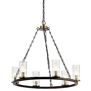 KICHLER Mathias 23" 6 Light Chandelier with Clear Ribbed Glass in Olde Bronze